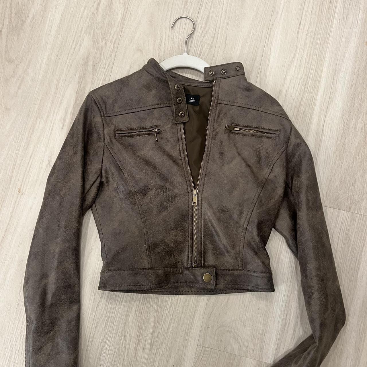 Lioness Brown Moto Jacket Xs Depop