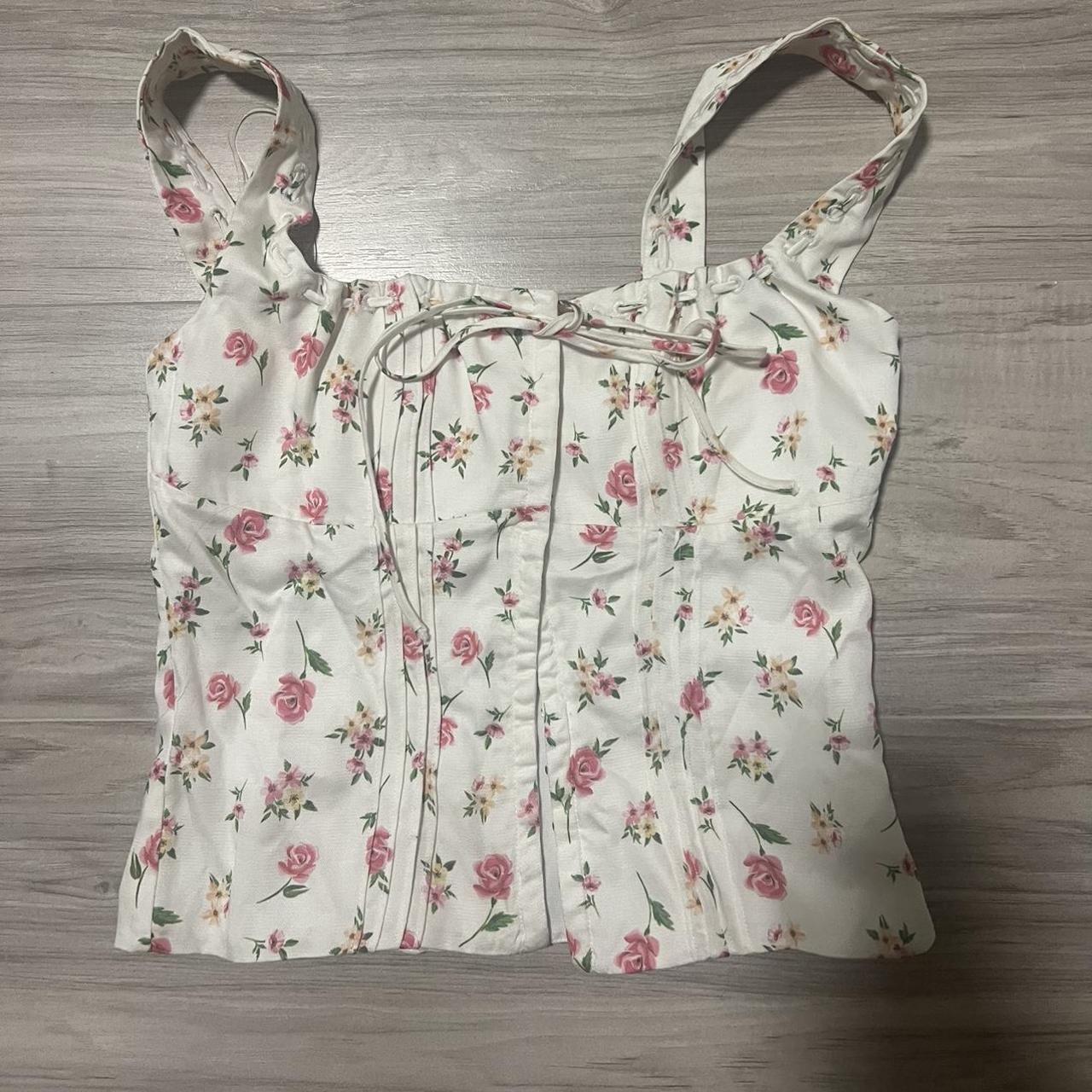 house of cb corset xs floral chicca square neck rose... - Depop
