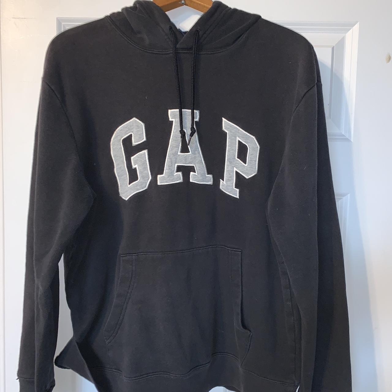 Medium Black and Grey Gap hoodie. Super cool... - Depop