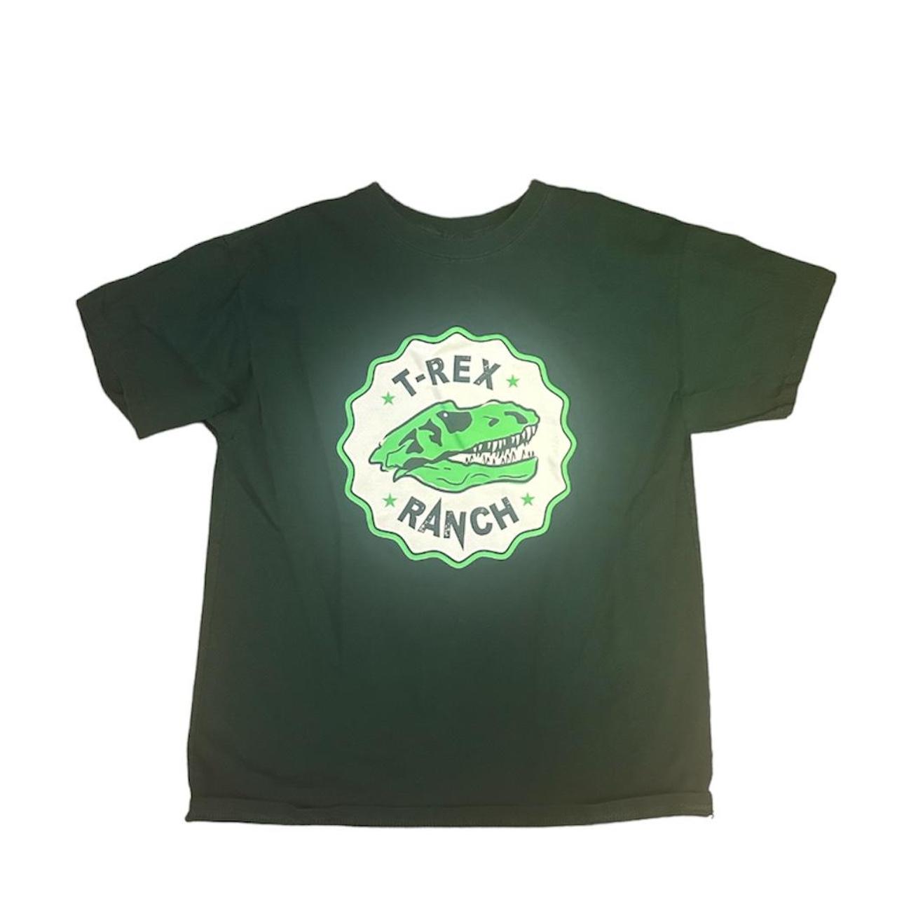 dark forest green T-rex Ranch graphic baby... - Depop