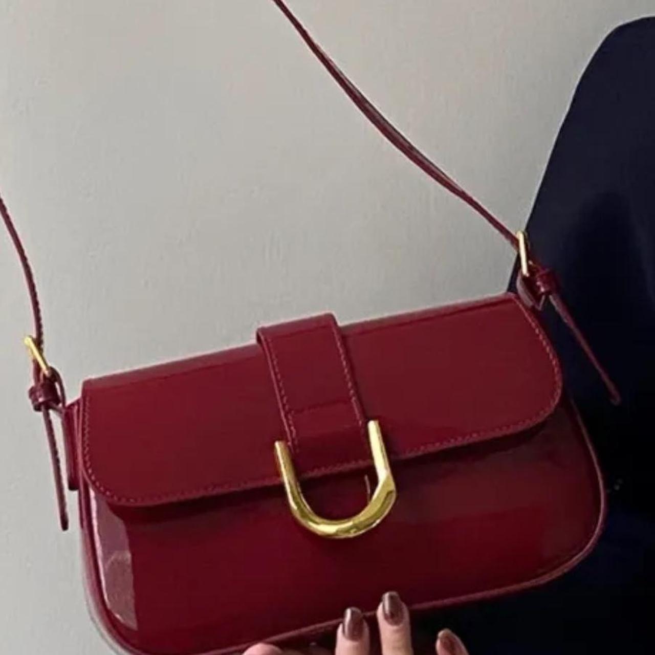 red glossy handbag super cute never used! - Depop
