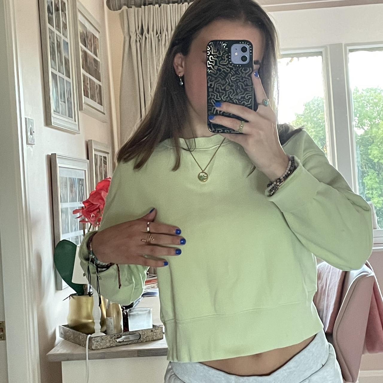 Super cute MONKI lime green cropped jumper size XS... - Depop