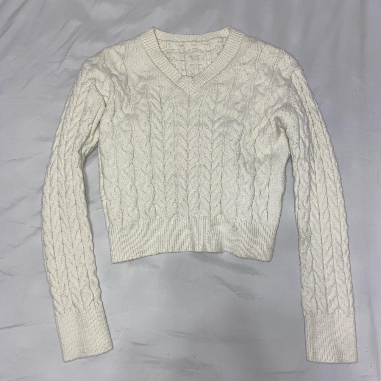 Cropped cream knit sweater - Depop