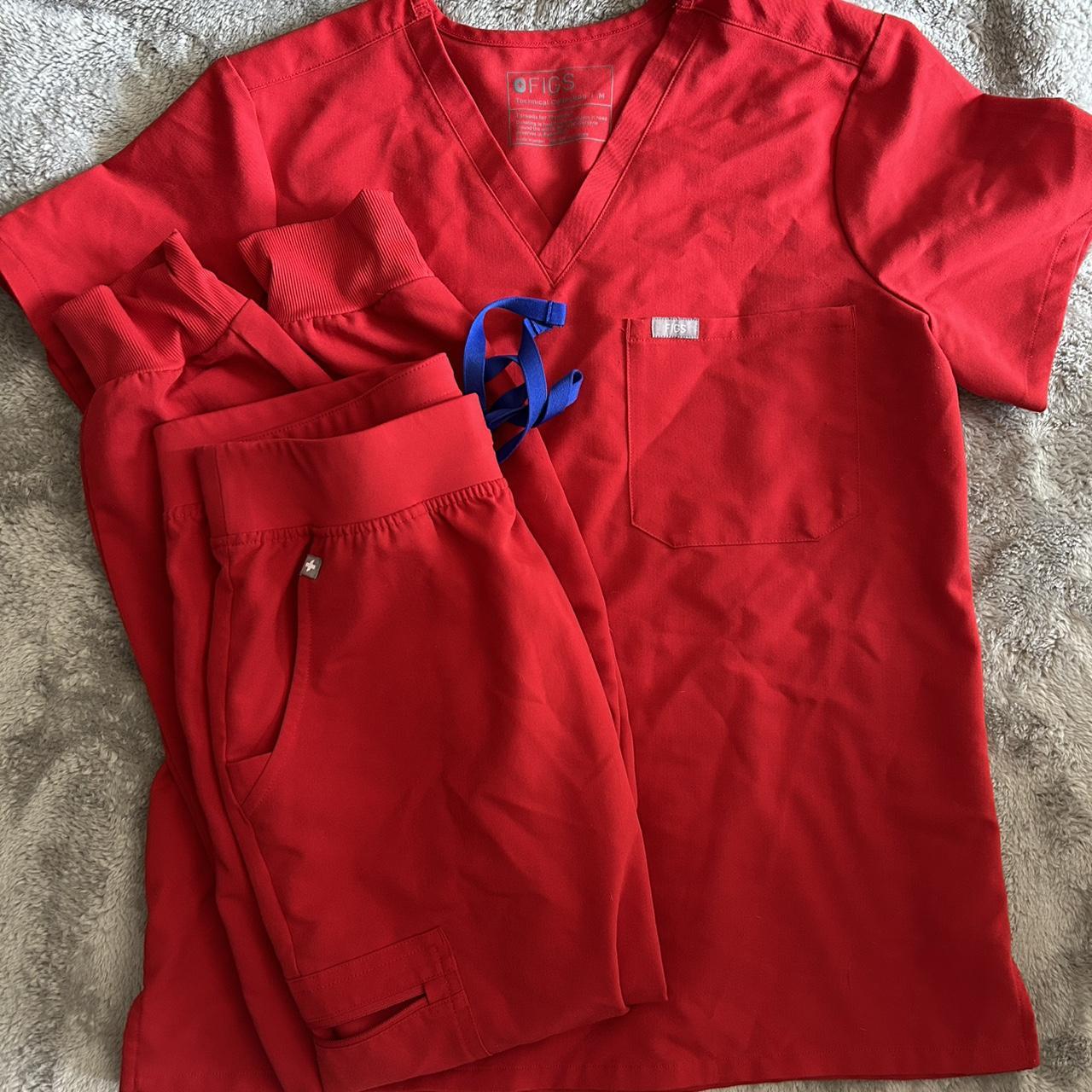 Red scrub set with blue tie detail #scrubs Medium... | Depop