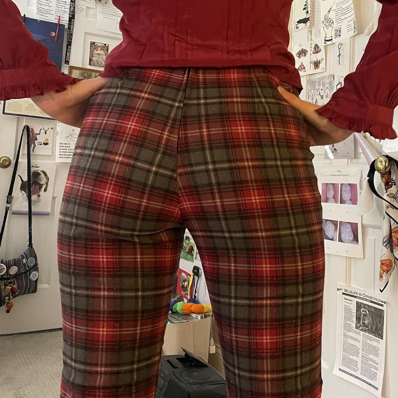 dreamy red shimmery high-rise flares... - Depop