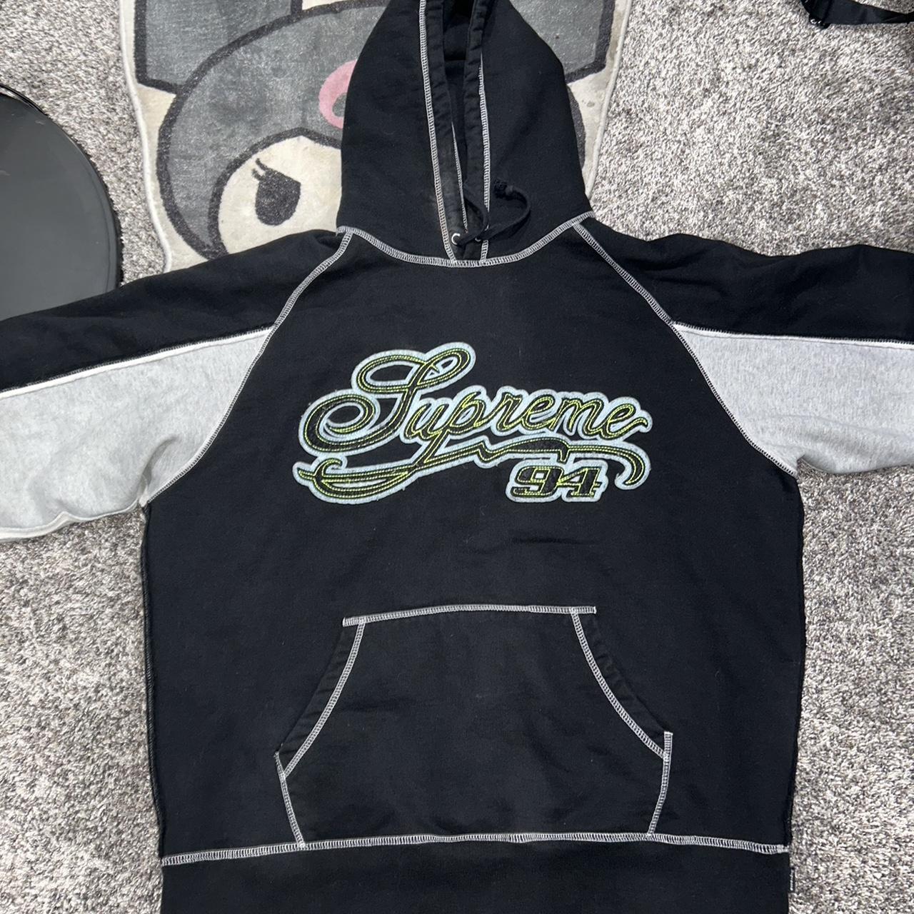 SUPREME PANELED SCRIPT HOODIE SZ M *USED* No major... - Depop