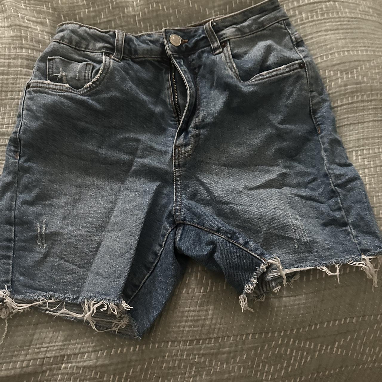 Blue denim mum shorts Size 10 - Depop