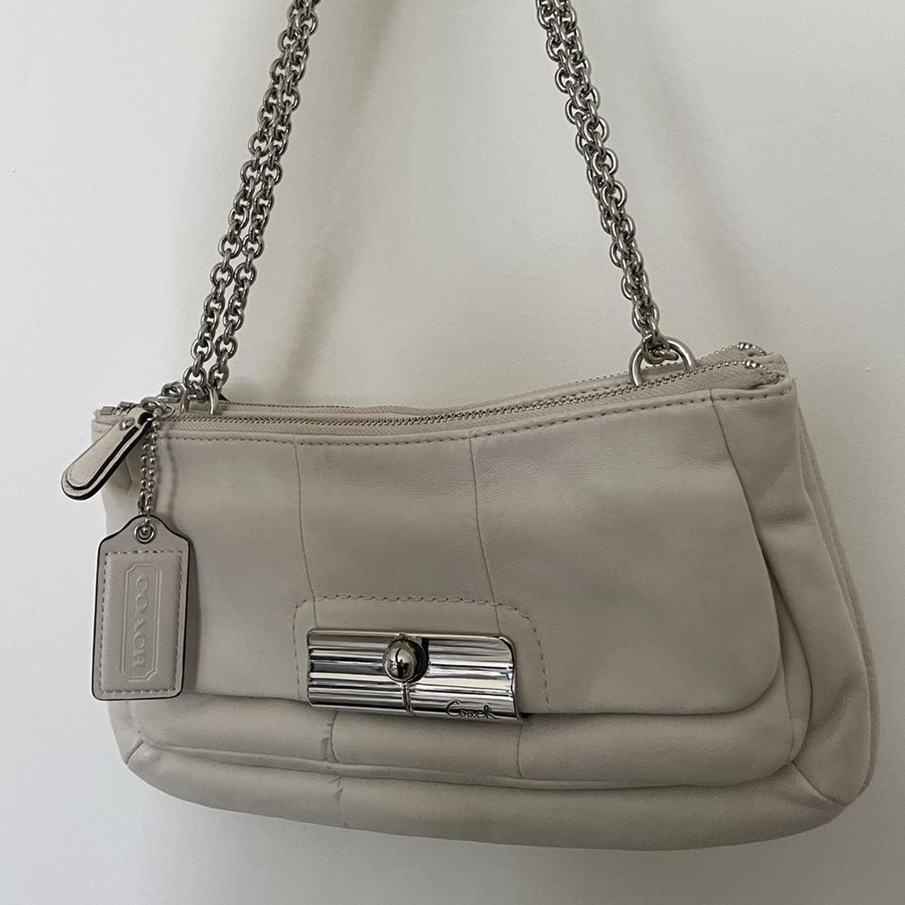 vintage authentic white coach purse chain detailing... - Depop