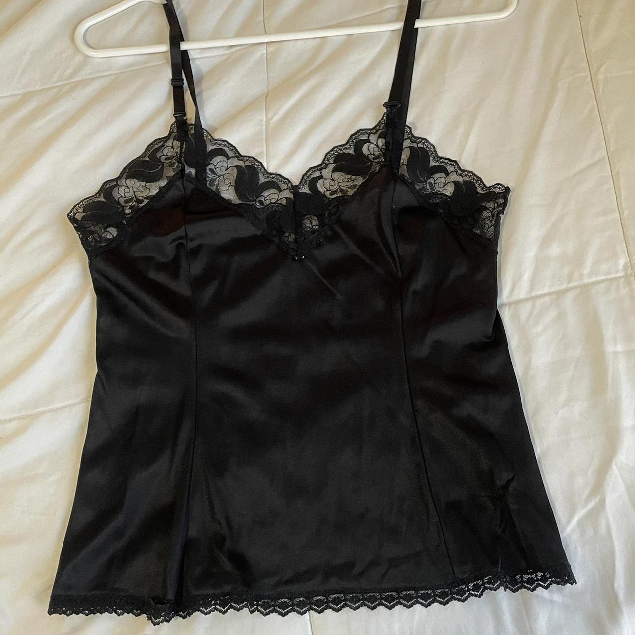 black satin cami with lace detailing - no tag, i... - Depop