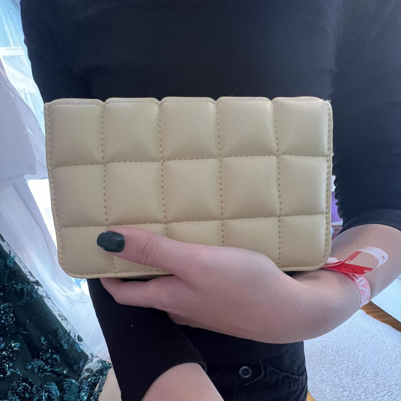 pale yellow squared handbag/shoulderbag super soft... - Depop