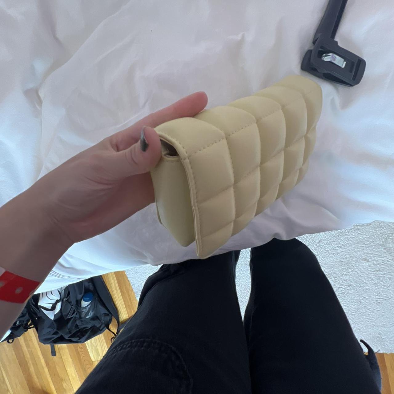 pale yellow squared handbag/shoulderbag super soft... - Depop