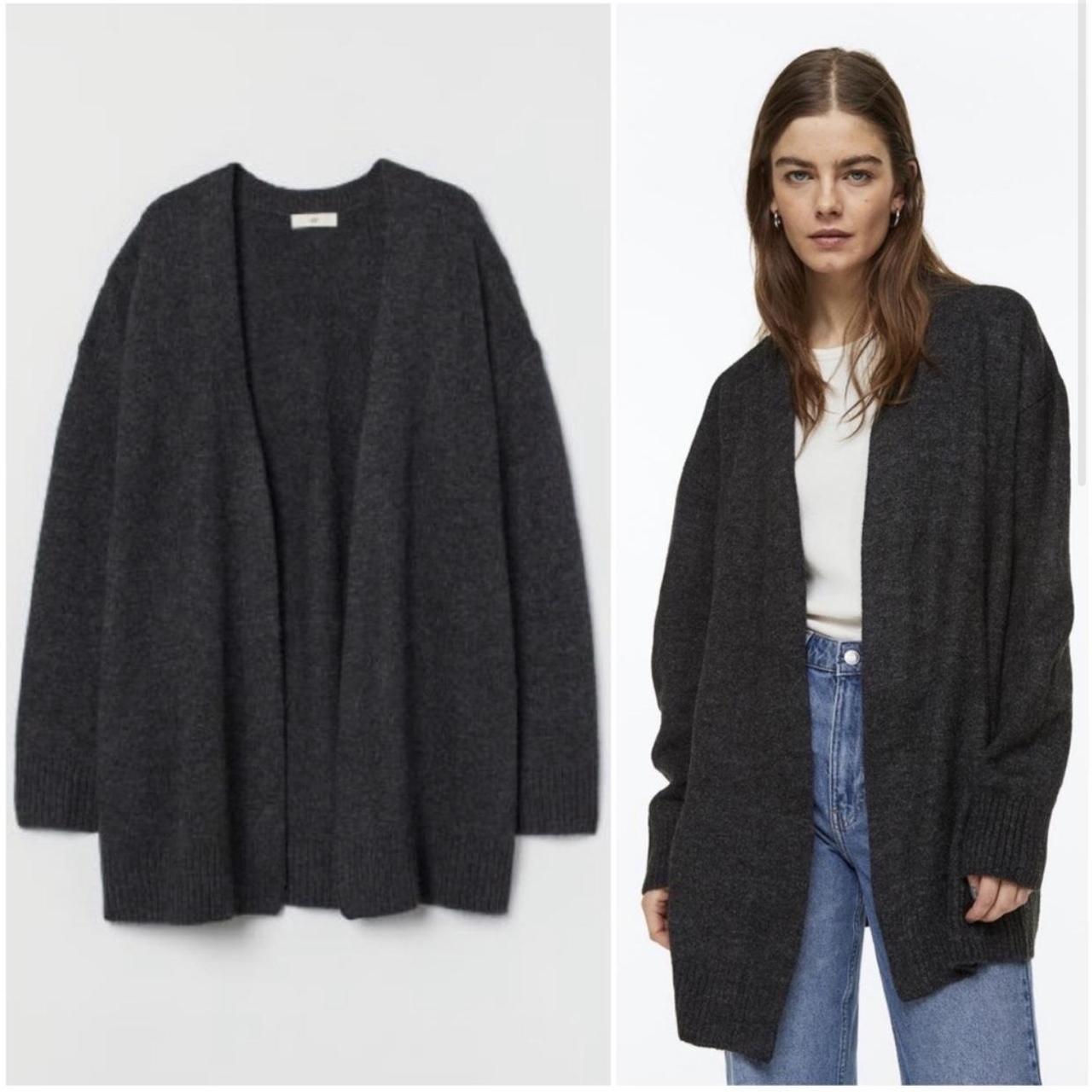 Dark Gray Knit Cardigan in XS Longer, relaxed-fit... - Depop