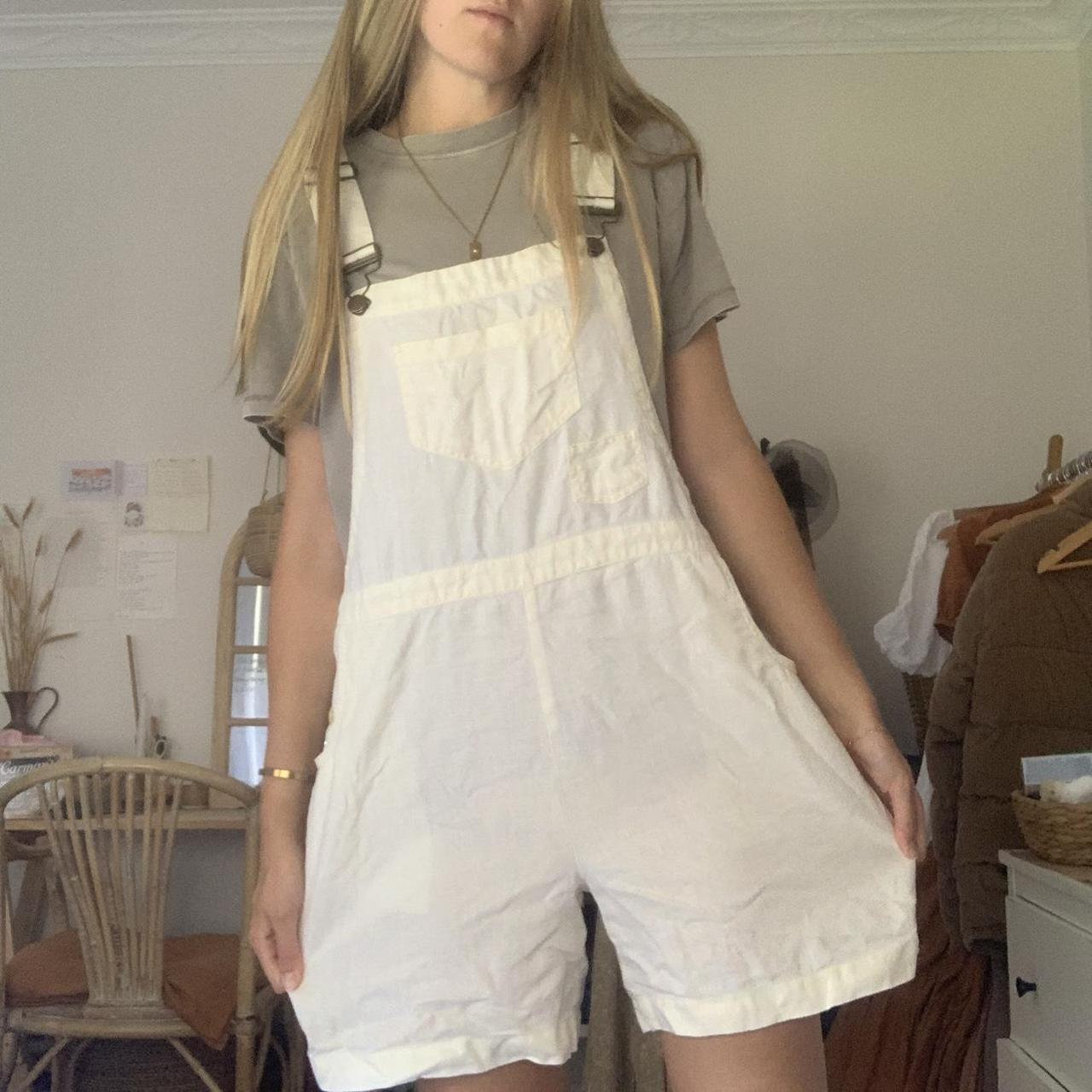 Vintage linen overalls, creamy white colour. SO... - Depop