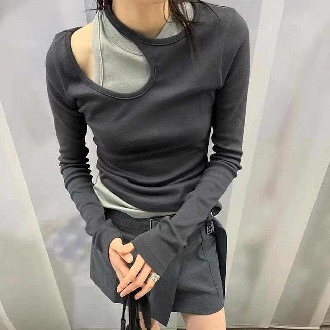 Stylish double layers grey modern top Two... - Depop