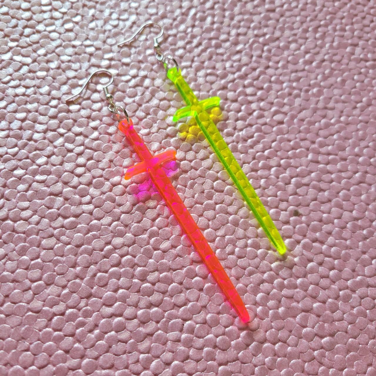 Neon set of acrylic swords in pink & green. Silver... - Depop