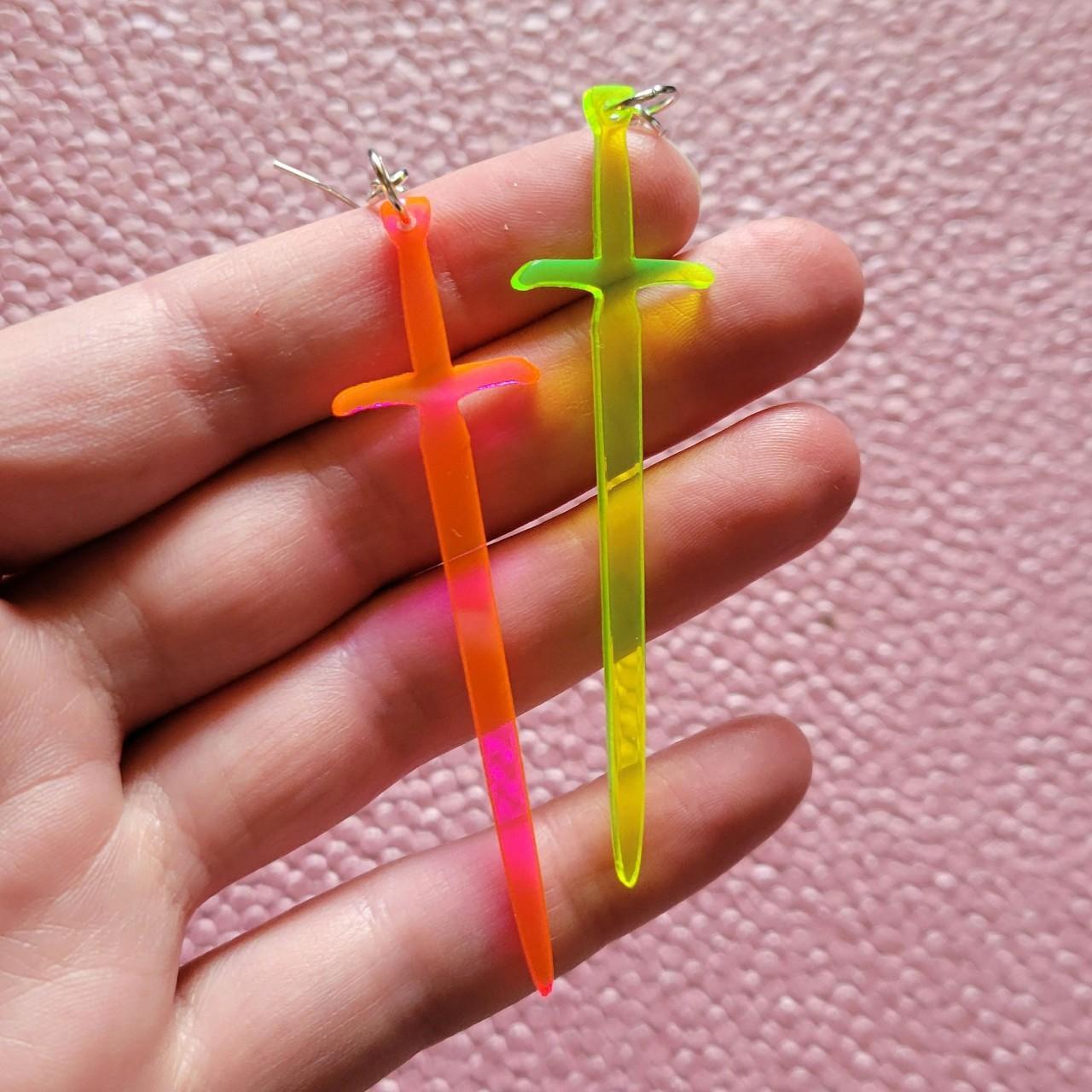 Neon set of acrylic swords in pink & green. Silver... - Depop