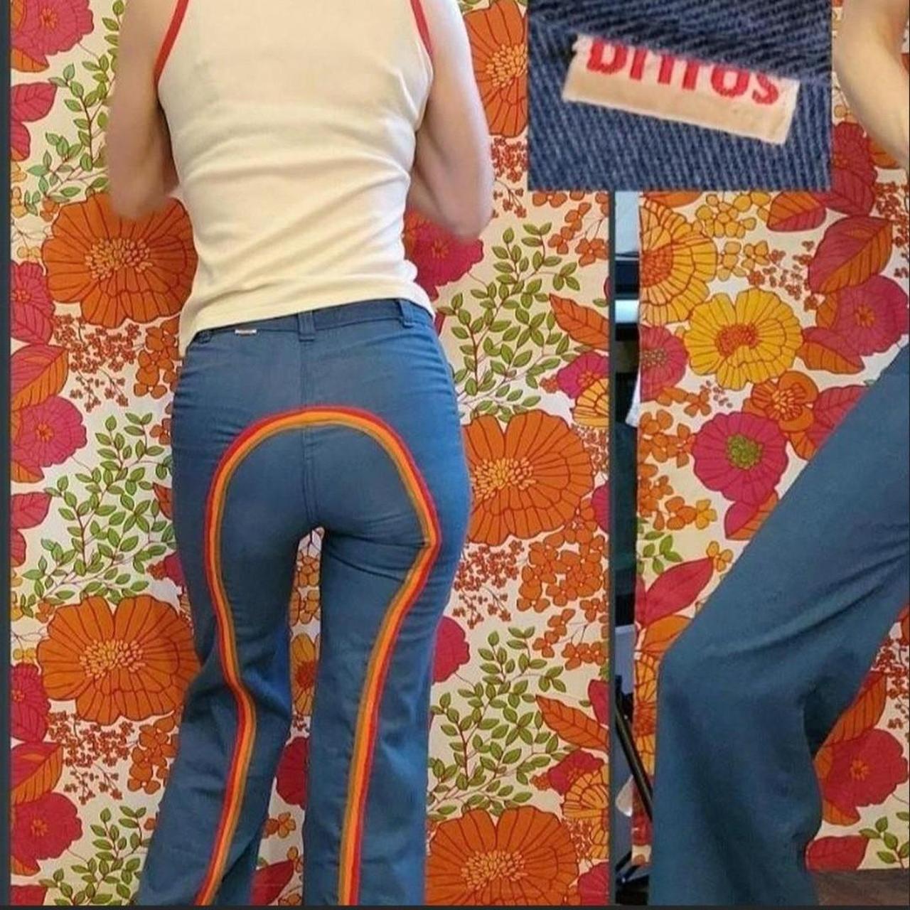 Vintage Dittos Rainbow Flare Jeans 70s striped... | Depop