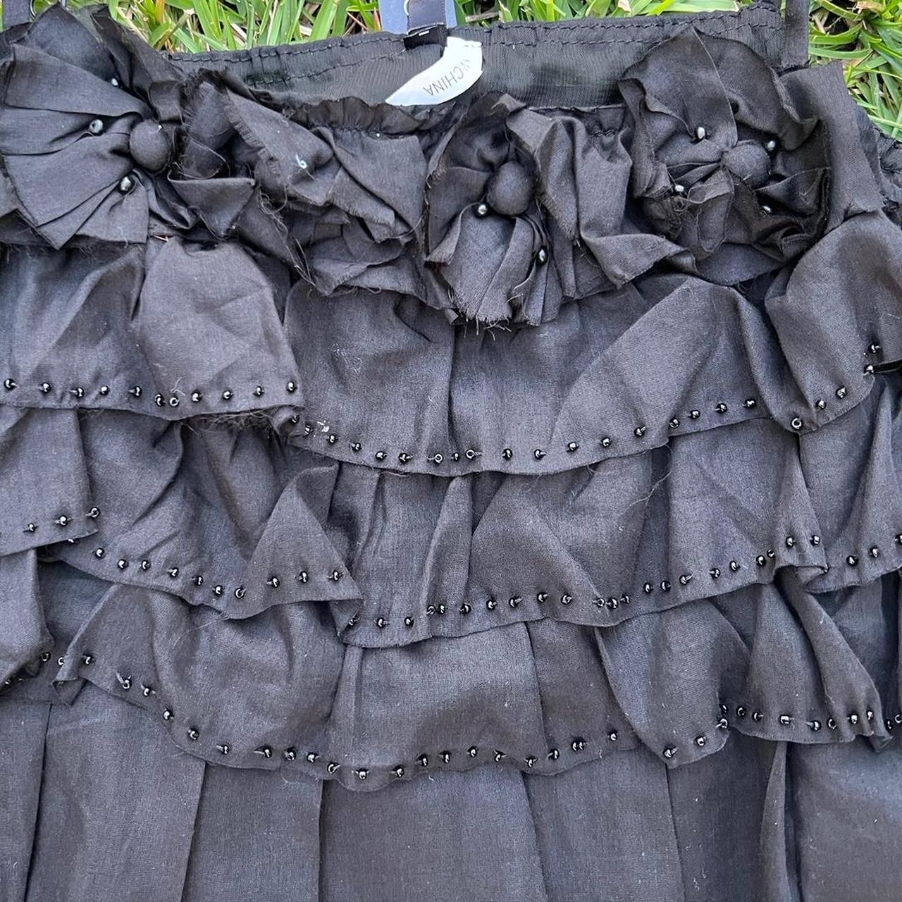vintage deadstock black ruffled cami top with... | Depop