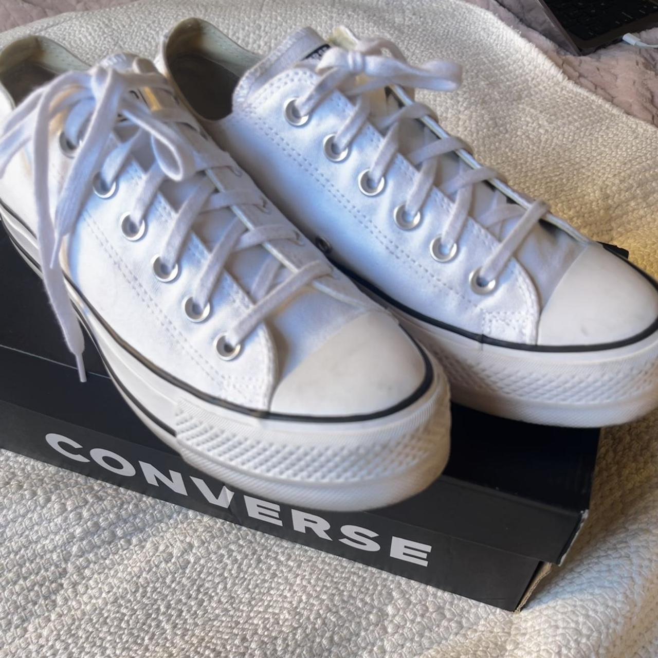 White Converse Platform Chuck Taylors size: 8.5... - Depop