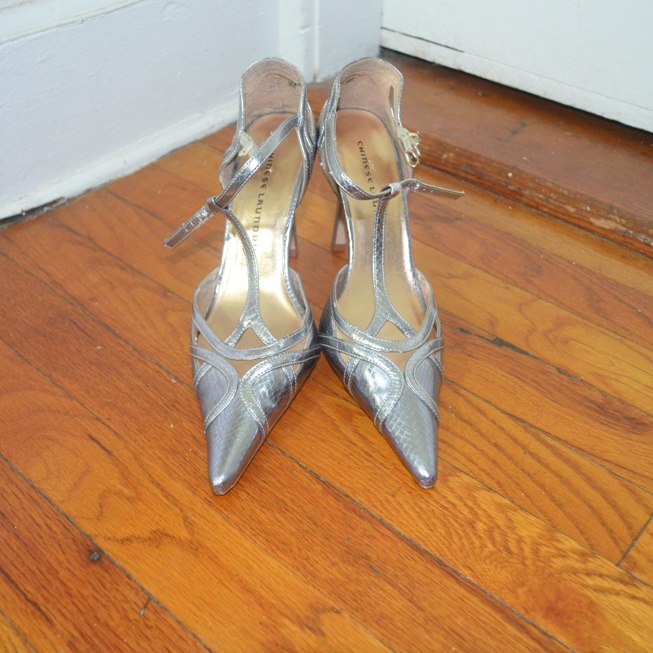 Early ‘00s slick silver Chinese Laundry sling backs!... - Depop