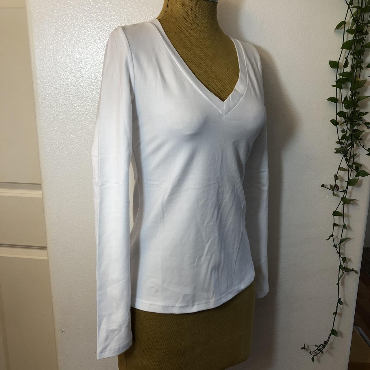 New SHEIN BASICS Cotton V-neck Form Fitted Solid Tee... - Depop