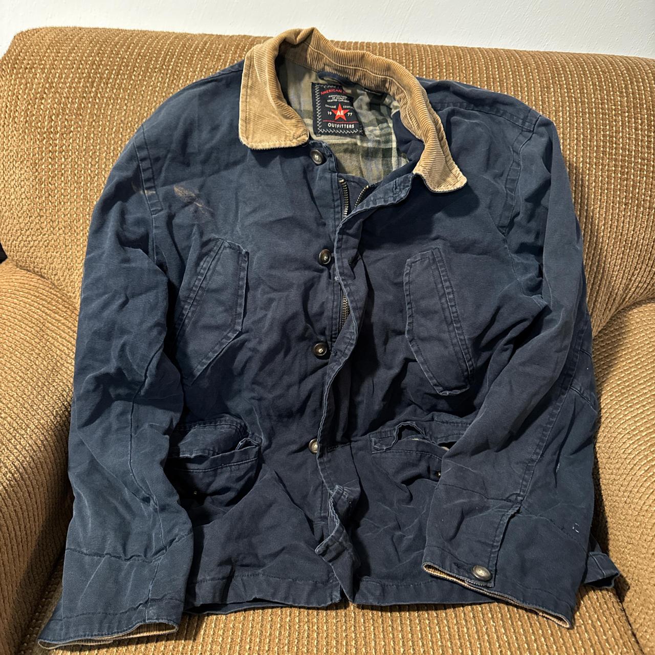 VINTAGE american eagle lined navy canvas jacket with... - Depop
