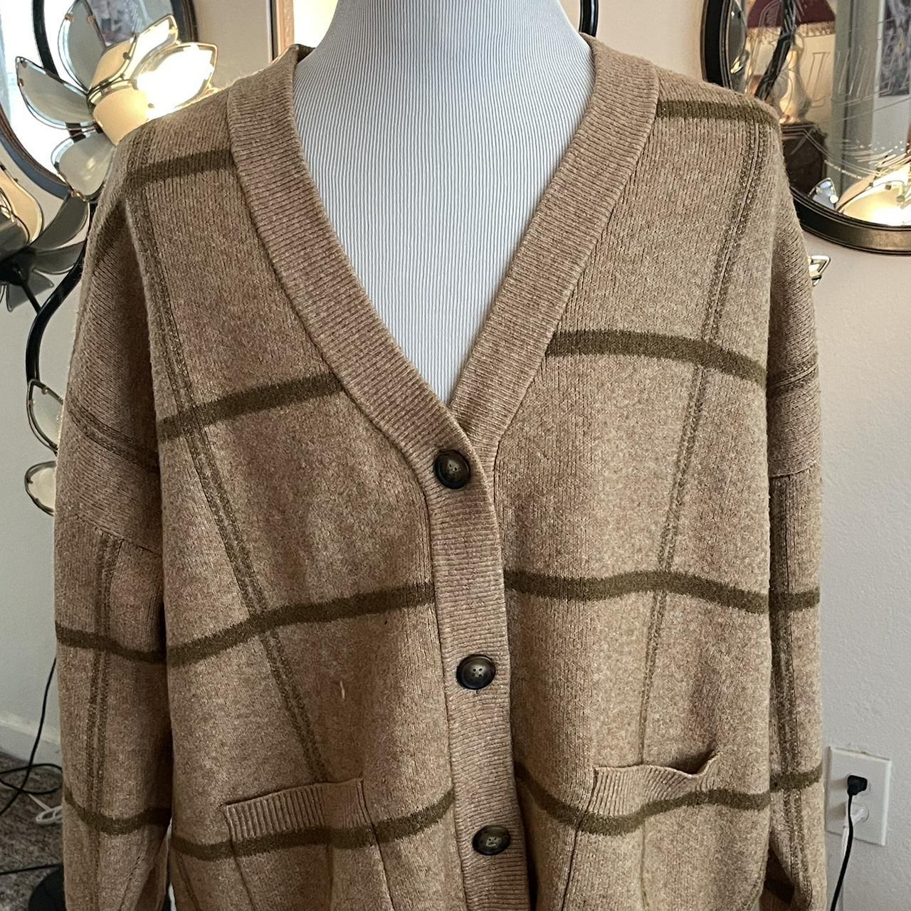 plaid light brown cardigan. gently used - Depop