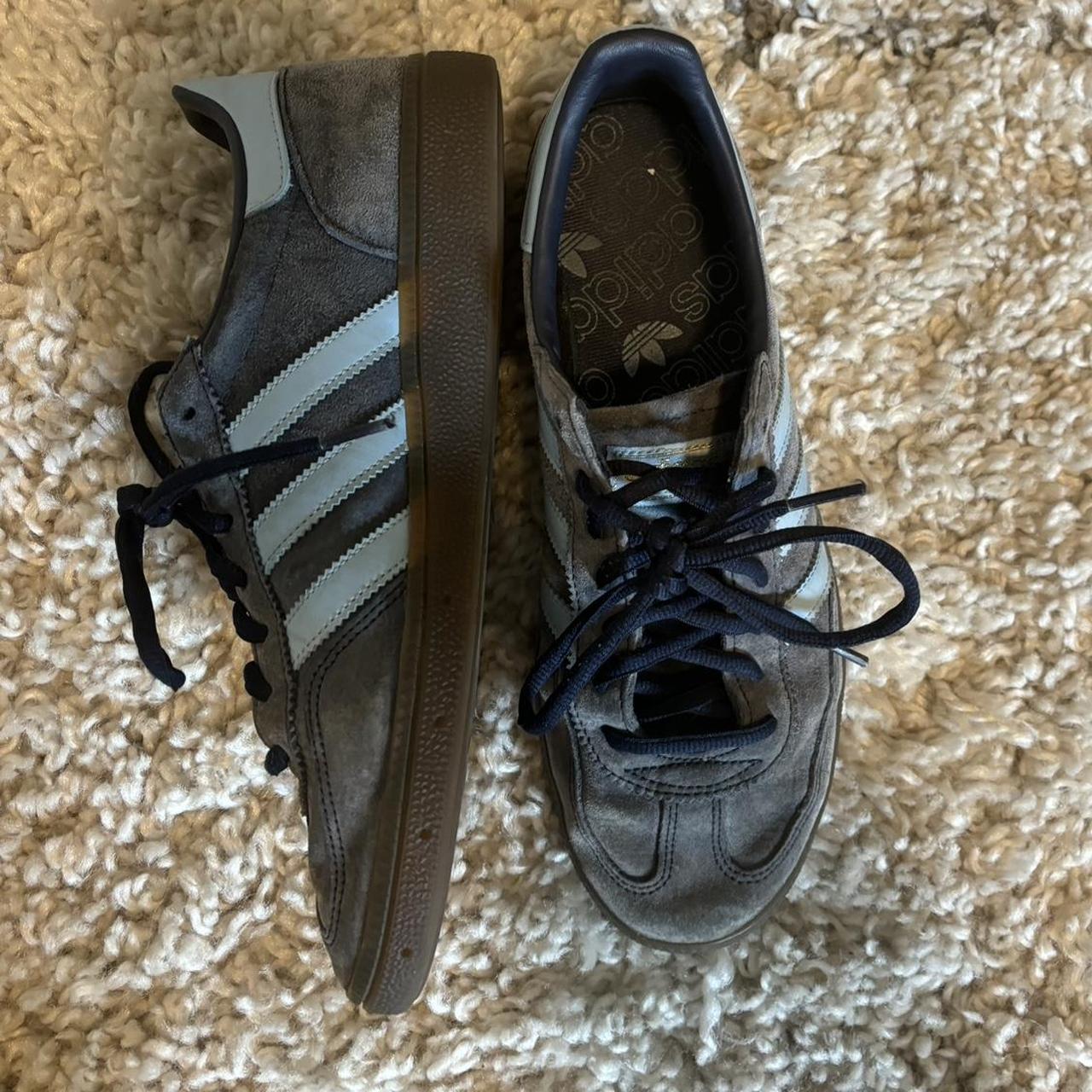 two tone blue adidas sambas in good condition, worn... | Depop