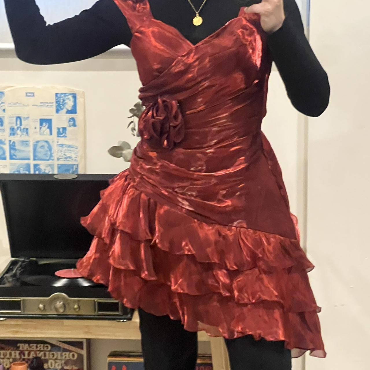 Gorgeousss red shiny ruffle dress with no labels but... - Depop