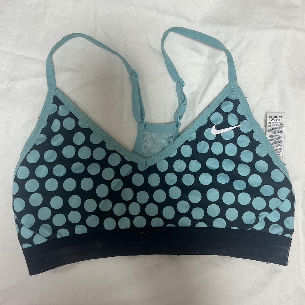 nike polka dot sports bra light blue and... - Depop