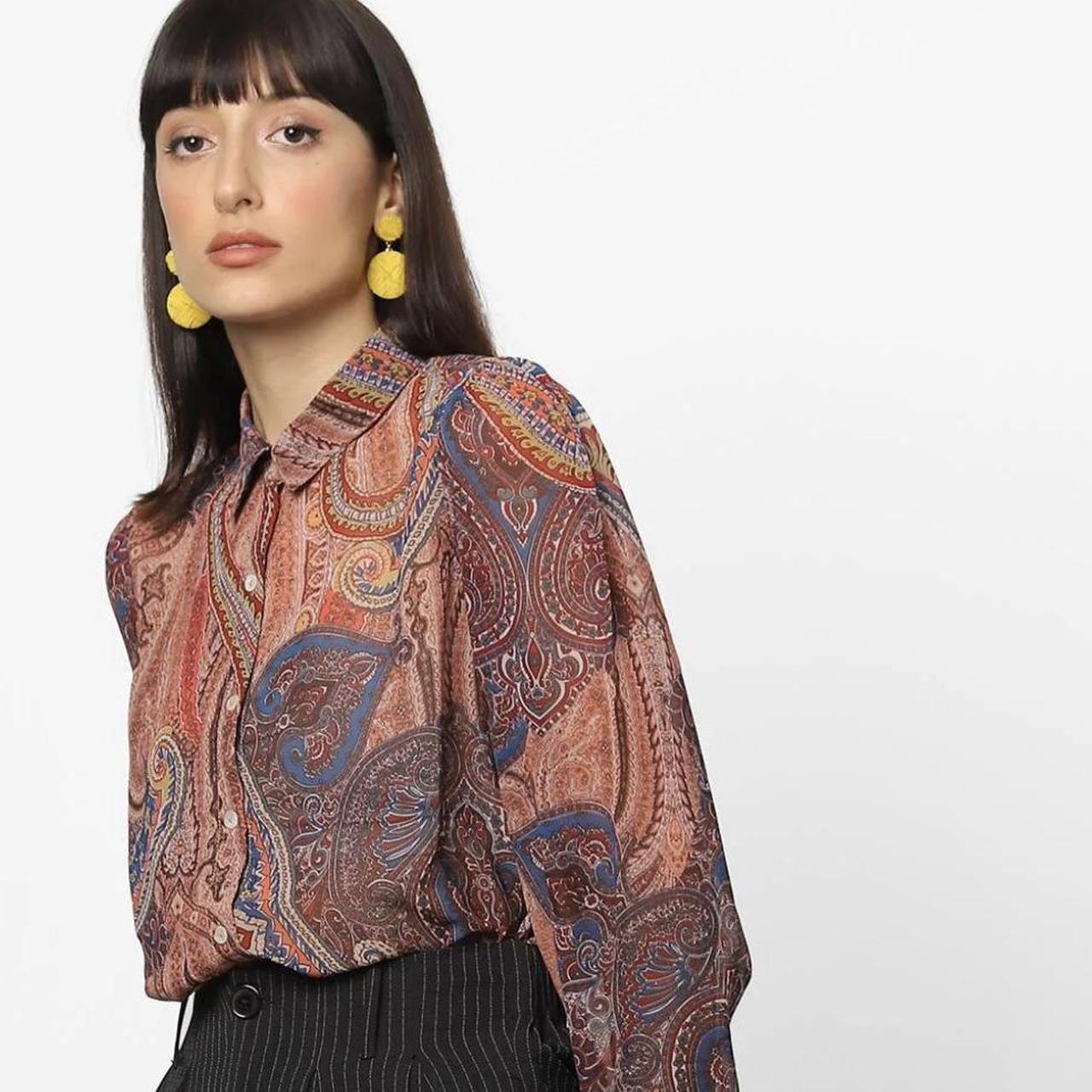 Funky colorful blouse, nice print, light material,... - Depop