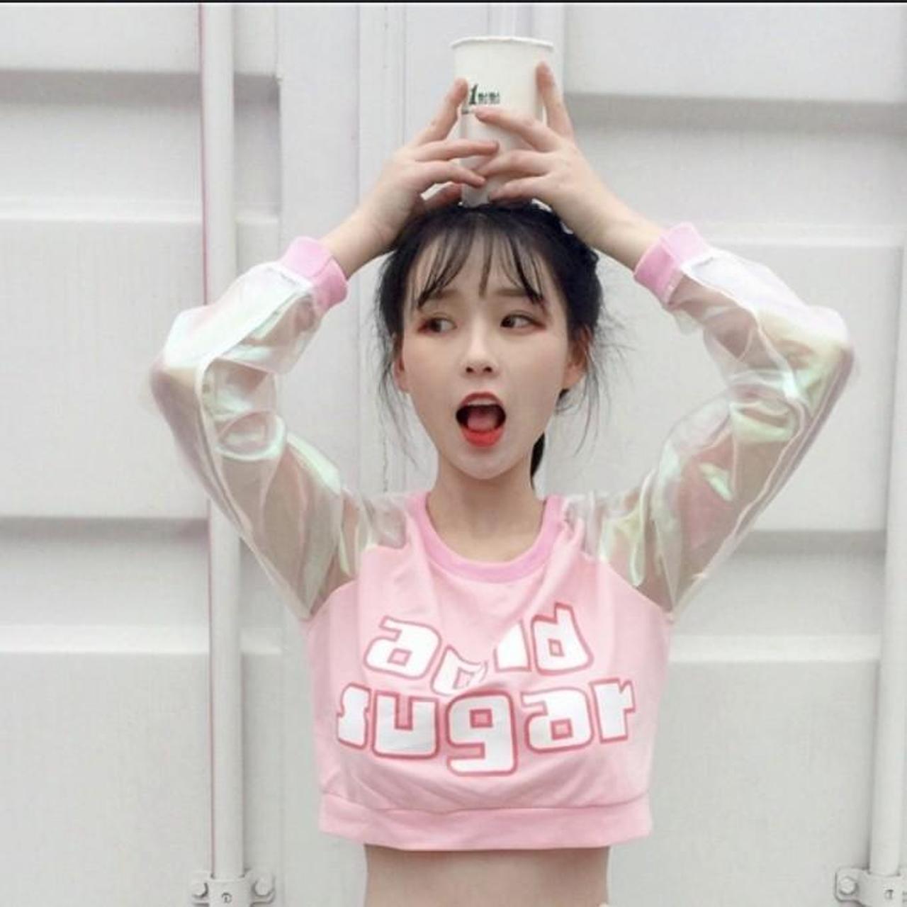 Pink ACID SUGAR cute kawai short laser transparent... - Depop