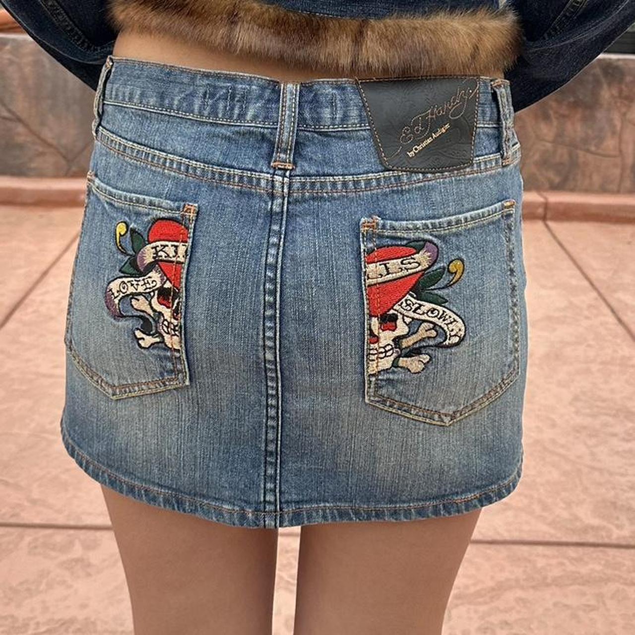 Ed Hardy Denim Mini Skirt ☠️ ️ Such a gorgeous jean... - Depop