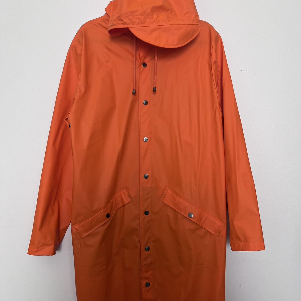 Rains Unisex Orange Long Raincoat - Depop
