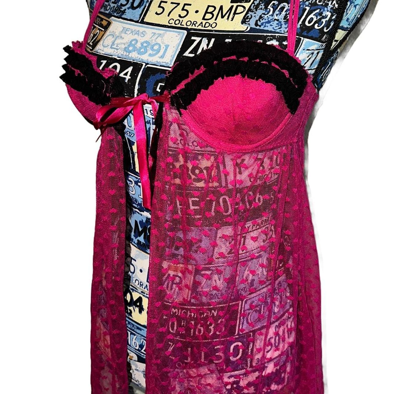 Y2K Hot Pink & Black Lingerie with hearts all over... - Depop