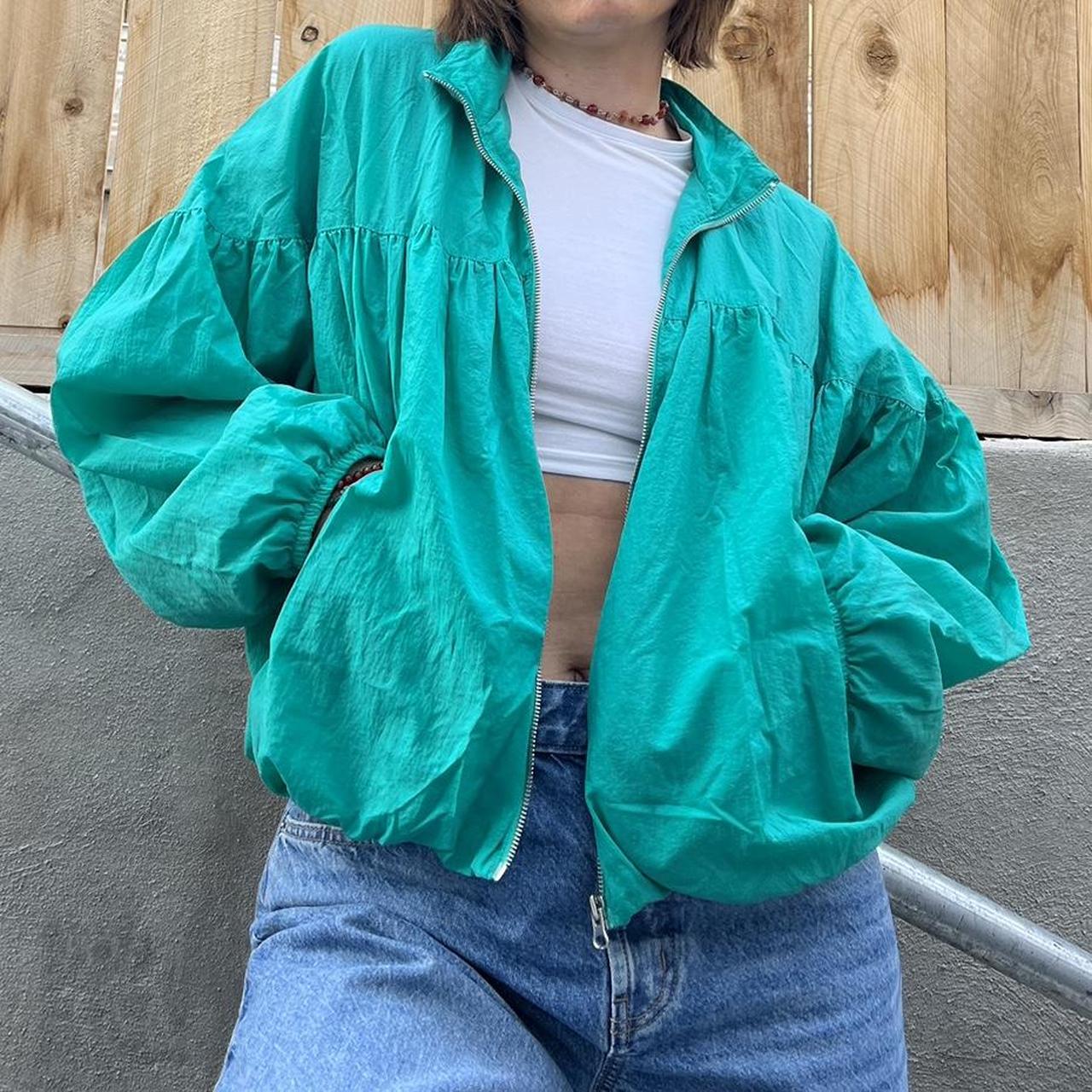 Free People Women's Blue and Green Jacket | Depop