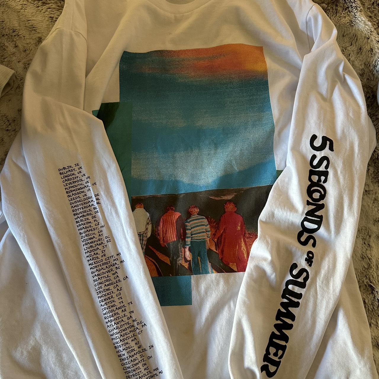5SOS take my hand tour white longsleeve worn like... - Depop