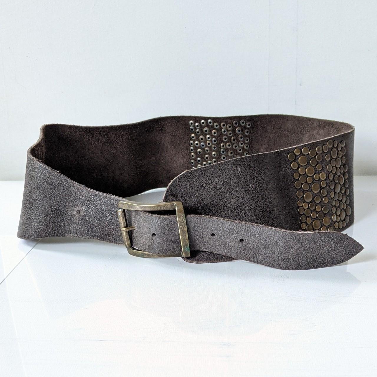 Vintage studded belt Brown leather belt with a wide... - Depop