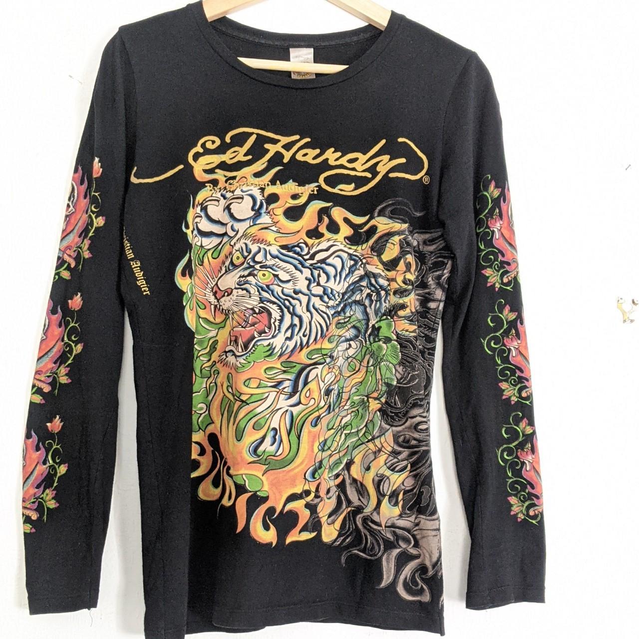 Vintage Y2K Ed Hardy long sleeved T-shirt Soft... - Depop