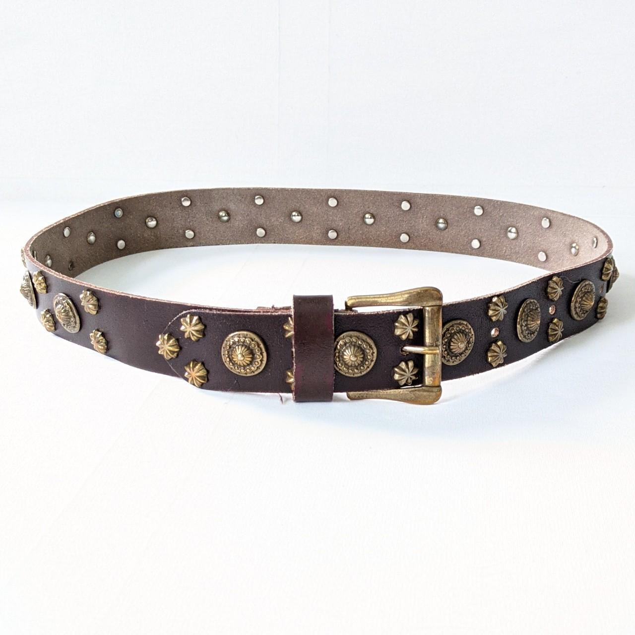 Vintage style studded leather belt, Made in Italy... - Depop