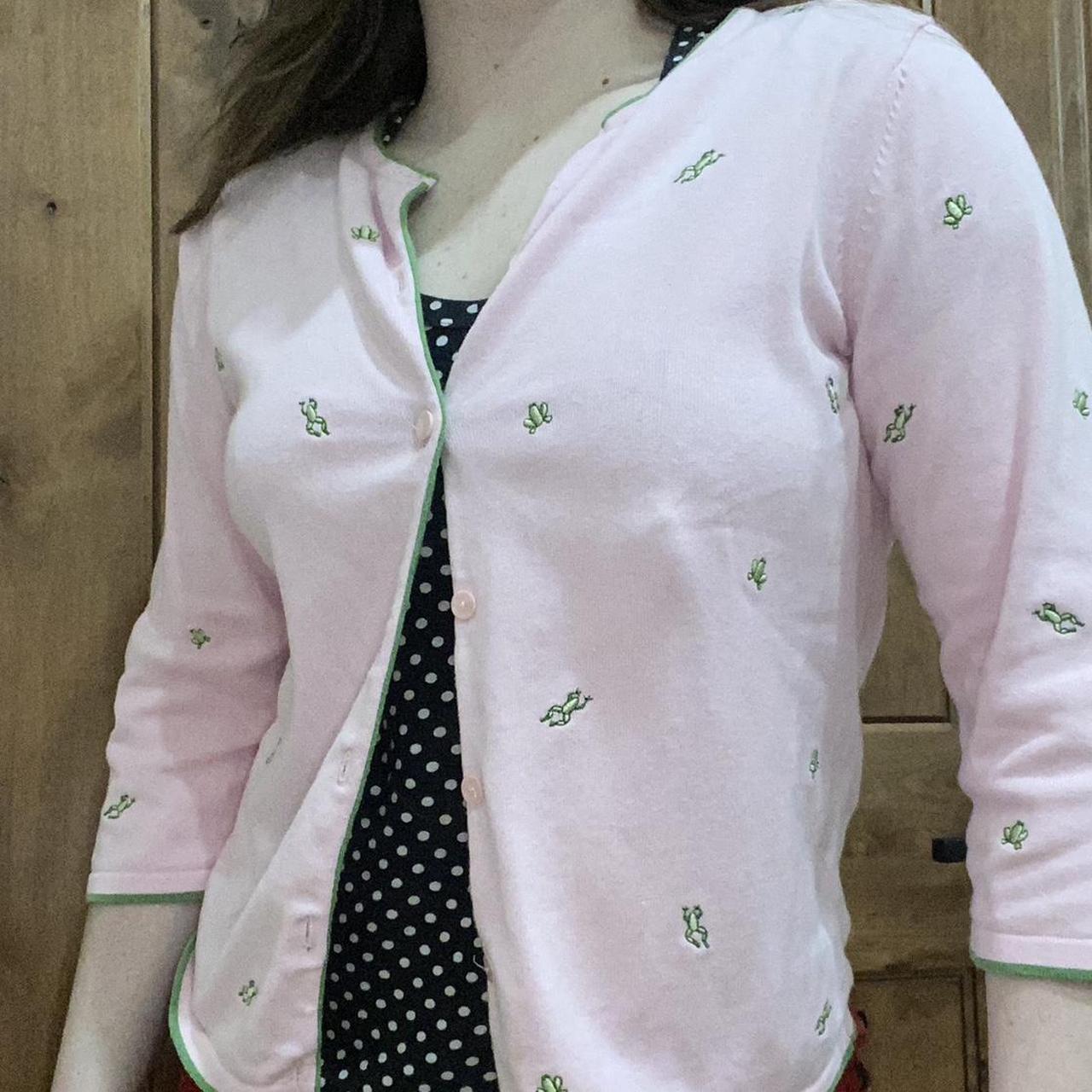Pink embroidered Frog cardigan by Christopher and... - Depop
