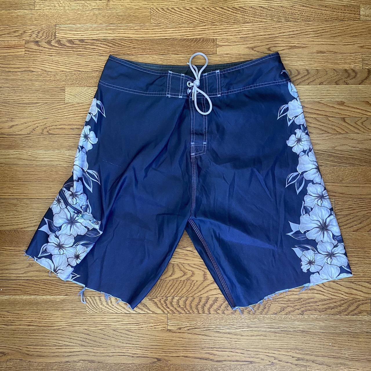 Vintage rusty swim trunks flowers Hawaiian... - Depop