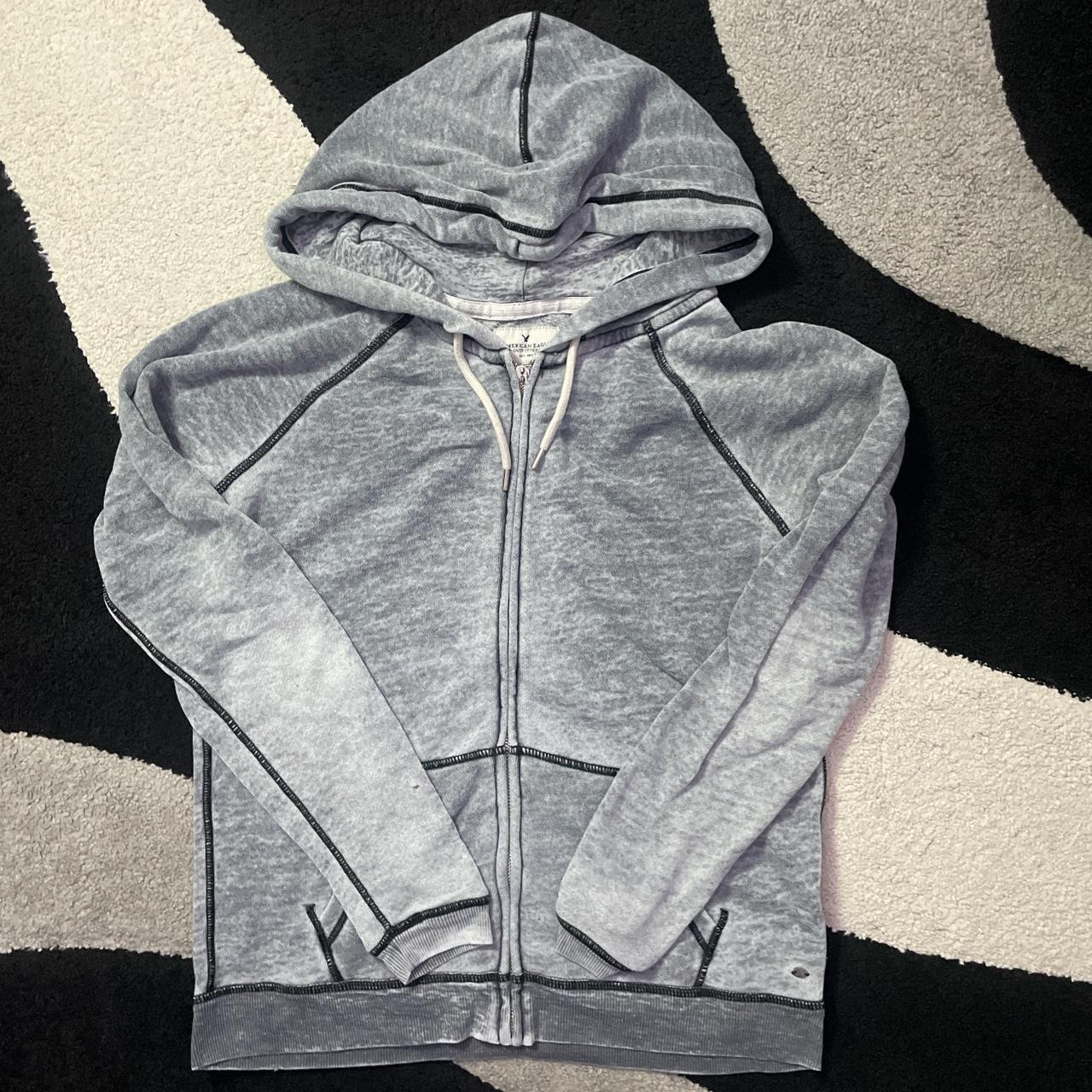American Eagle Outfitters Men's Grey and White Hoodie | Depop