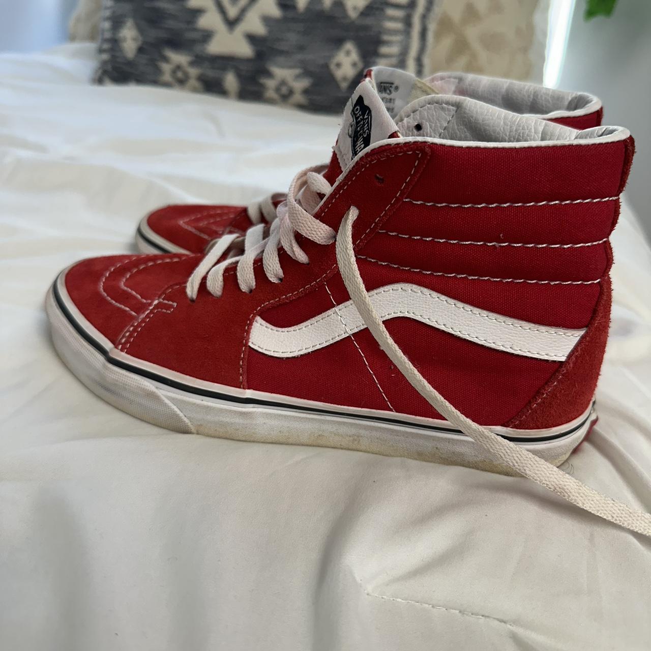 red hi top vans women’s size 8, men’s size 6.5 - Depop
