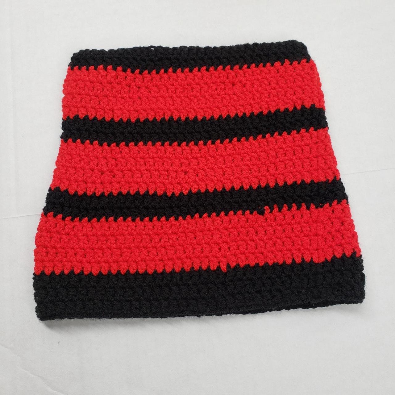 Red Striped Handmade Crochet Cat Beanie One... | Depop