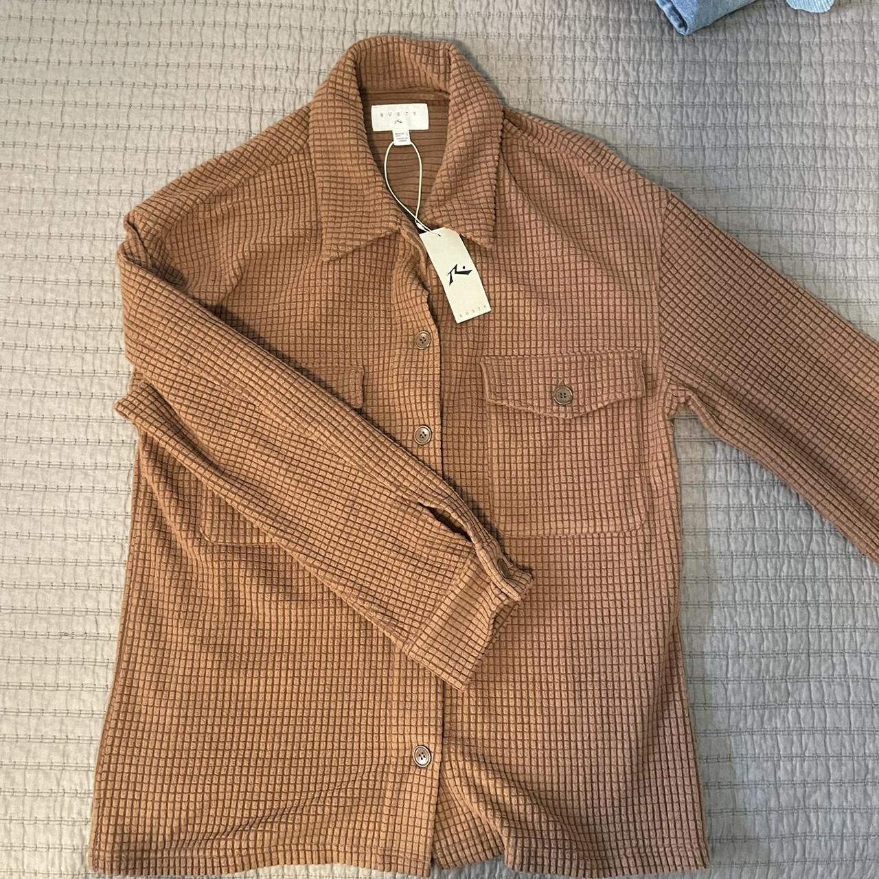 Rusty brown waffle button up | size S - Depop
