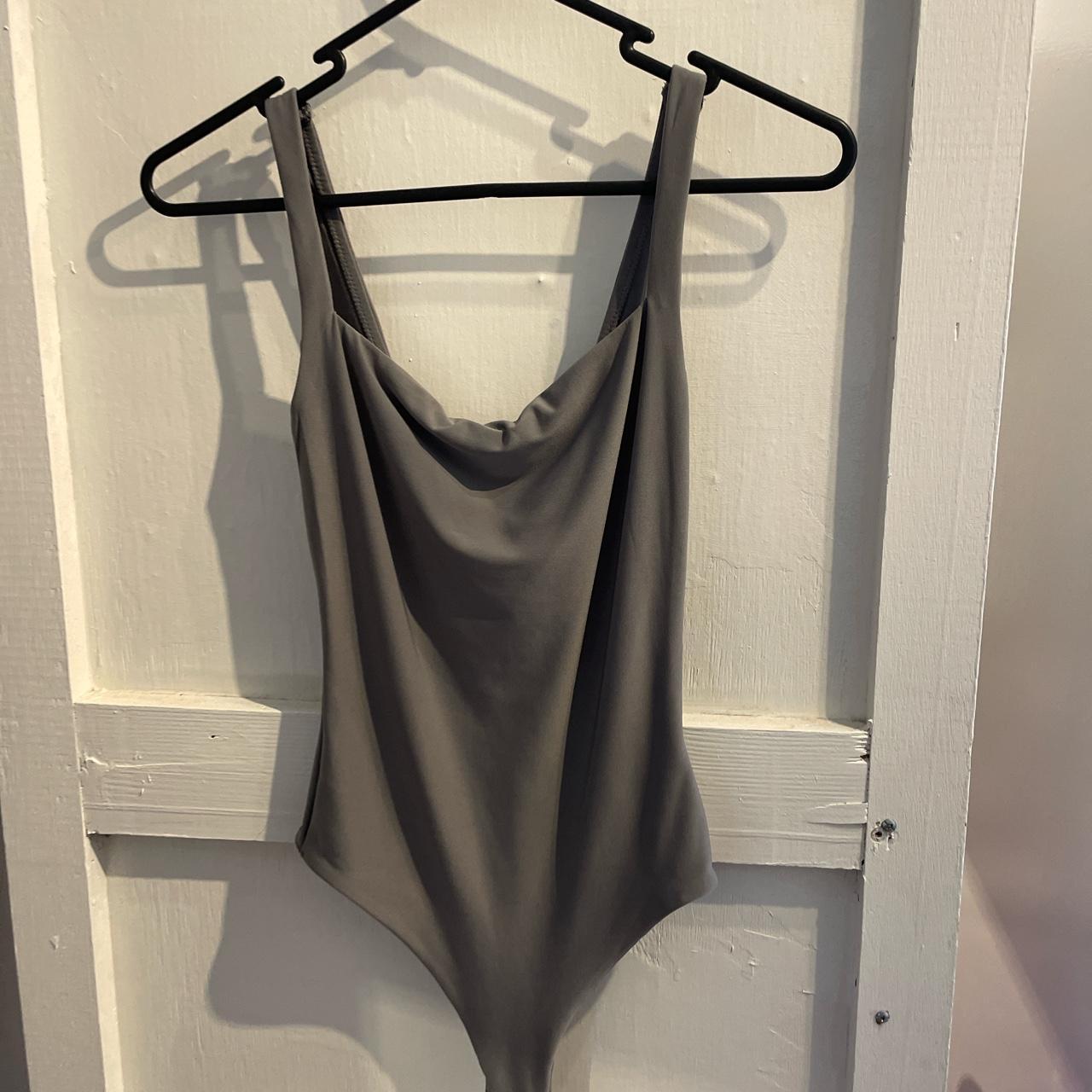 Grey square neck body suit, glassons x - Depop
