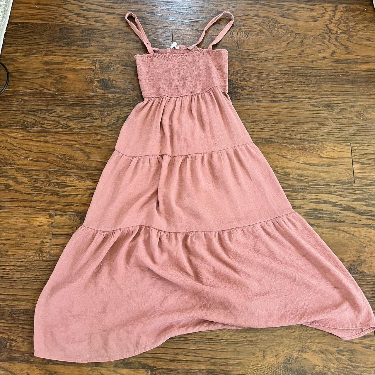 Dusty rose pink tiered midi dress! Ruched bust Very... - Depop