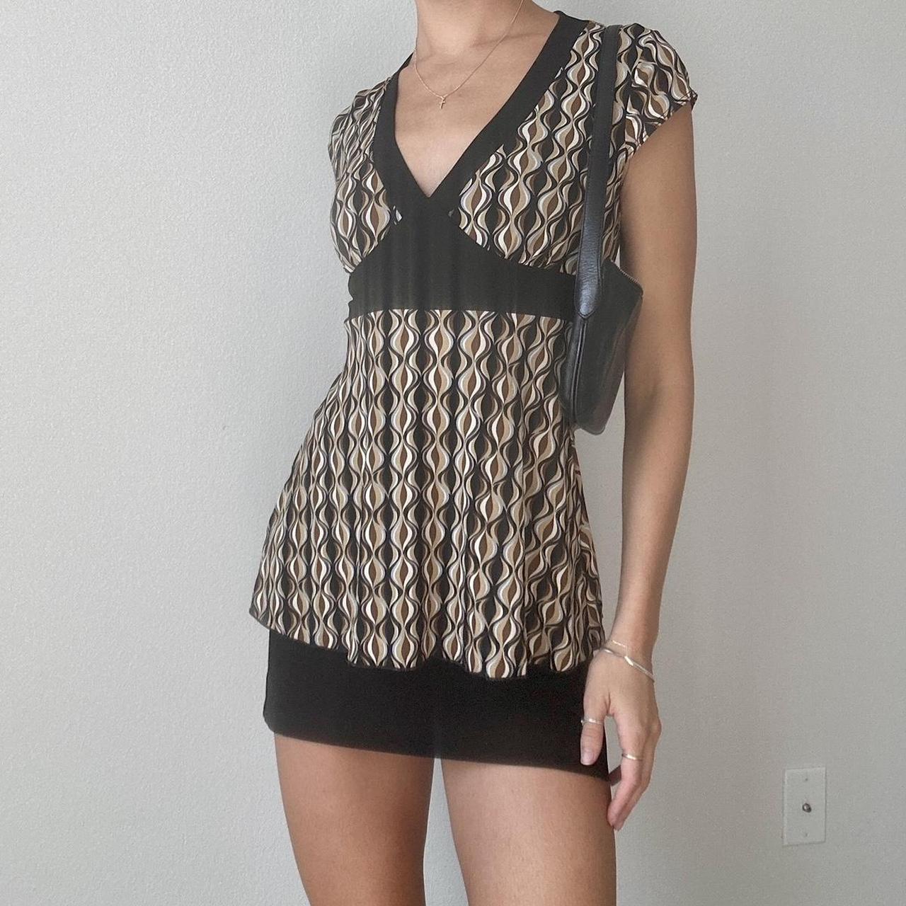 Vintage early 2000s top with tie in the back. Brown,... - Depop
