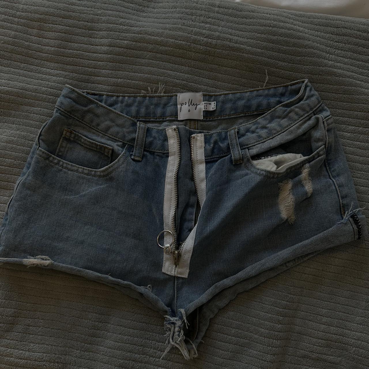 Princess Polly jean denim blue shorts w long zipper - Depop
